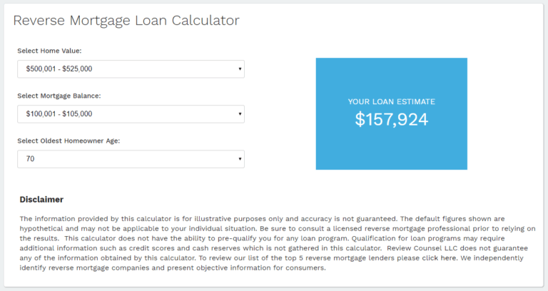 Free Reverse Mortgage Loan Calculator - Review Counsel